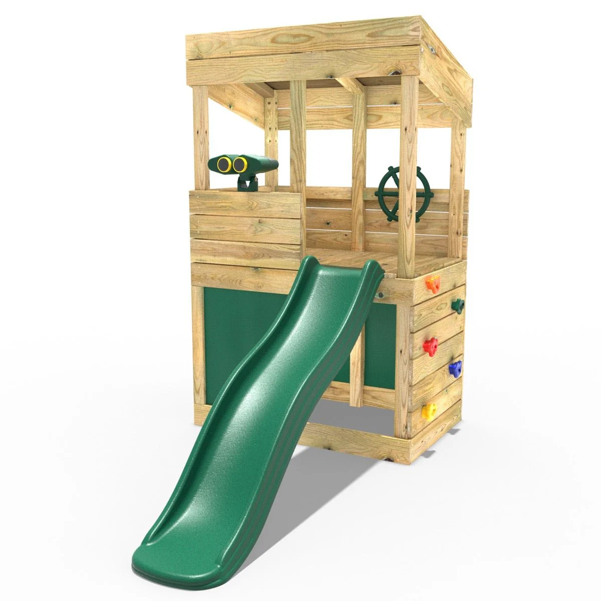 Wooden Lookout Tower Playhouse with 6ft Slide - Lookout with Den ...